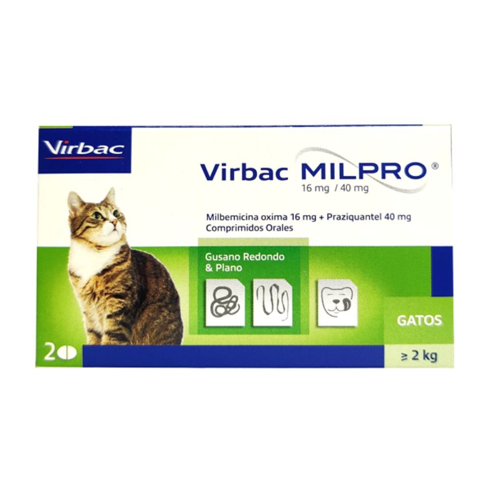 Virbac MILPRO Gatos >2 Kg 16 mg / 40 mg 2 Comp